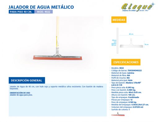 Jalador de Agua Metálico para Piso 40 Cms. | Alague